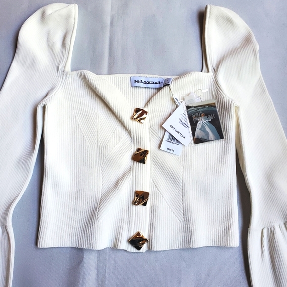 Self-Portrait | Tops | Nwt38 Selfportrait White Ribknit Blouse With ...